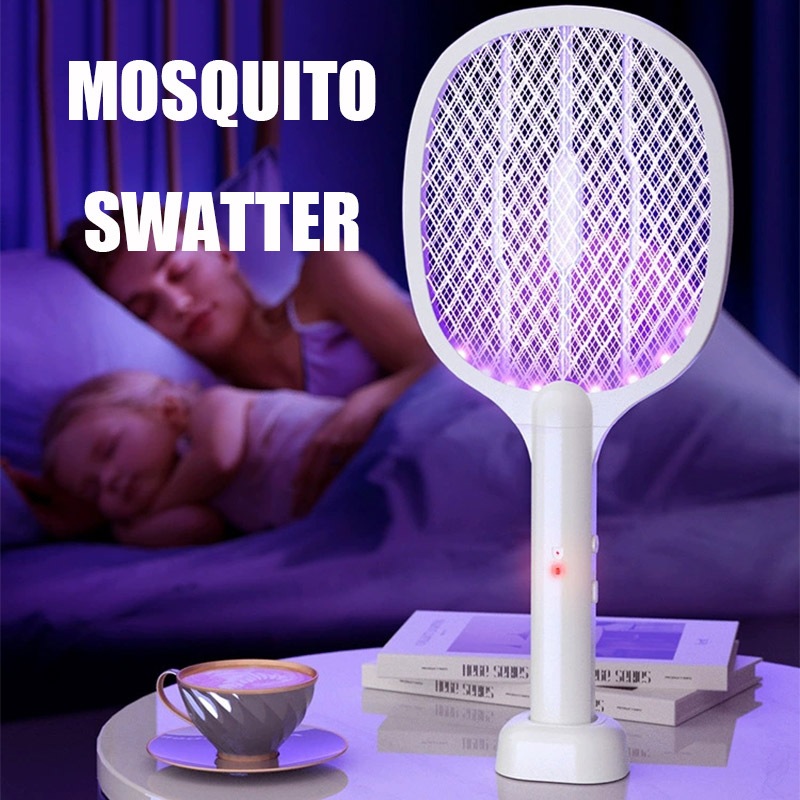 2-in-1 Electric Bug Zapper Racket 3000V High Voltage 8 Mosquito Trap ...
