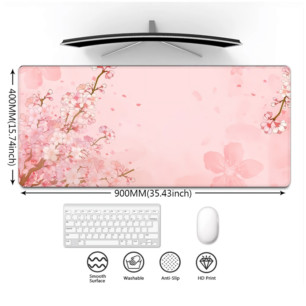 Mouse Pad Gaming Desk Mat Japan Sakura Pink Waterproof Anti-Slip ...