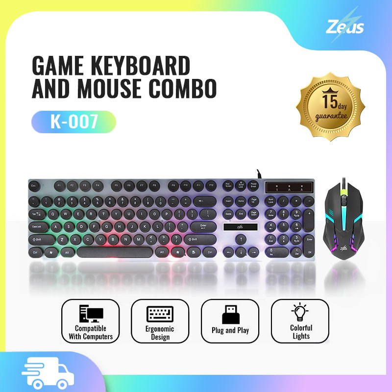 Zeus K-007 Punk Retro Backlit Gaming Keyboard USB Wired Suspended ...