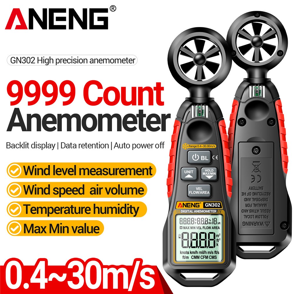 ANENG GN302 Handheld Anemometer 9999 Count Digital 0.4~30.00m/s Wind ...