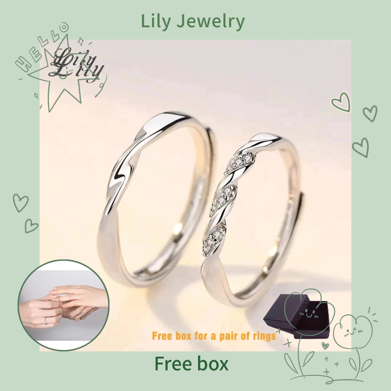 [With box]S925 Silver Diamond Mobius Couple Ring Opening Adjustable ...