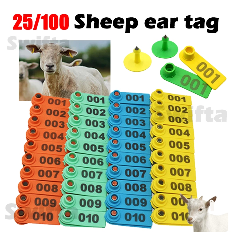 25/100 Goat ear tag 001-100 Number Cow ear tag Plastic Livestock ear ...