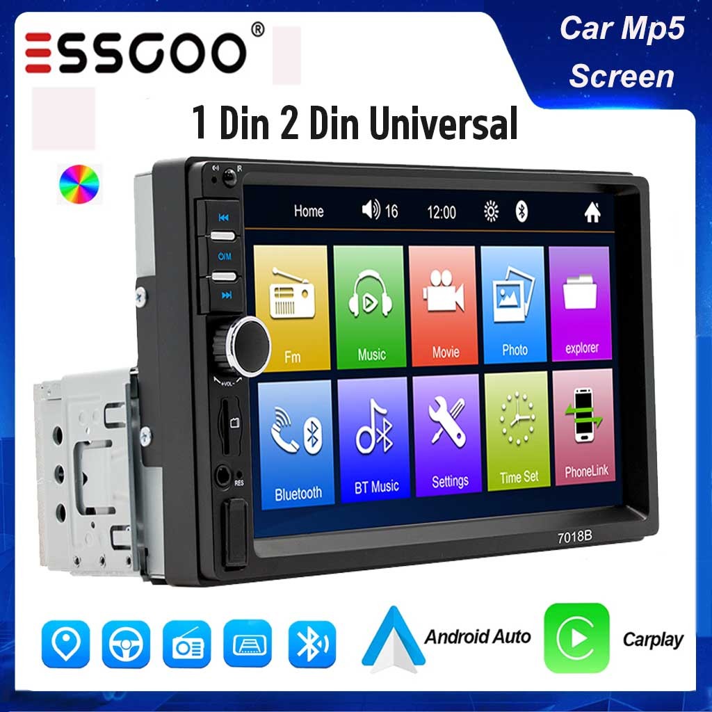 ESSGOO Universal Car Stereo Player Head unit 1 Din 7 inch carplay&android auto MP5 Carplayer ...
