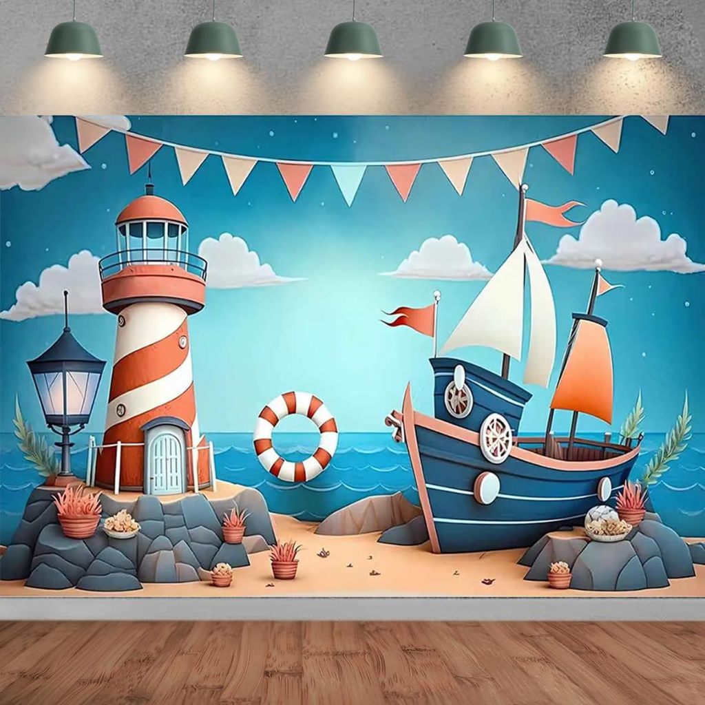 Blue Nautical 1st Birthday Photography Backdrop 5x3ft Summer Nautical ...