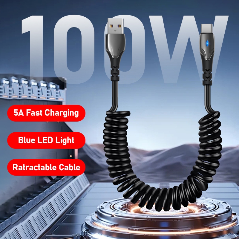 LED Spring USB C Cable 5A Fast Charging Type C Micro USB Cable for ...