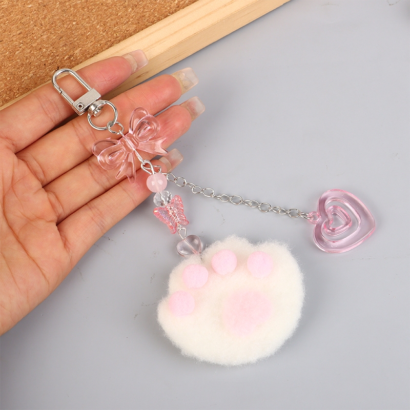 BDB Y2K Cute Pink Plush Cat Claws Keychain Love Heart Keyring Sweet ...