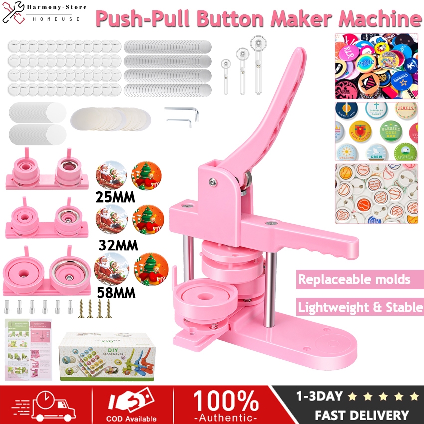 ⚡️Local Delivery⚡️ Push-Pull Pink Button Badge Maker Machine, DIY Pin ...