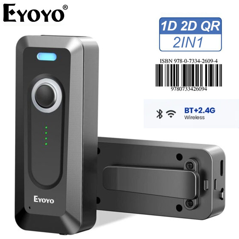 Eyoyo Mini 2D Wireless Barcode Scanner with Clip Via Bluetooth ...
