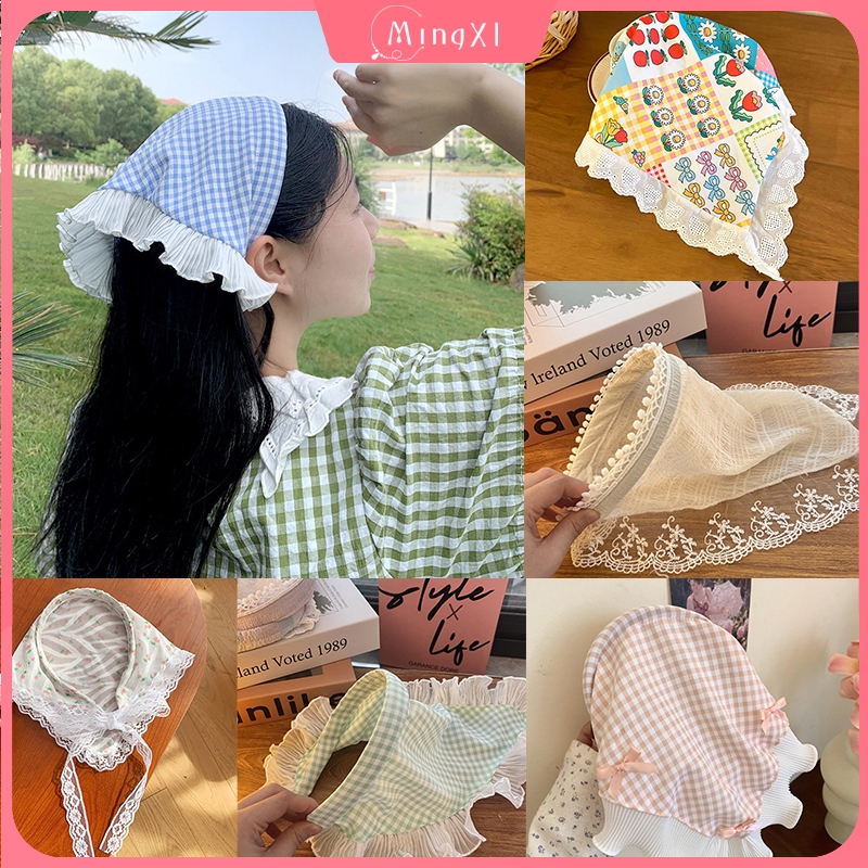 Lace Triangle Turban Woman Korean Floral HeadBand Headwear | Shopee ...