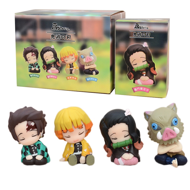 4Pcs/Set Demon Slayer Sleep Ver. Action Figures Inosuke Tanjirou Nezuko ...