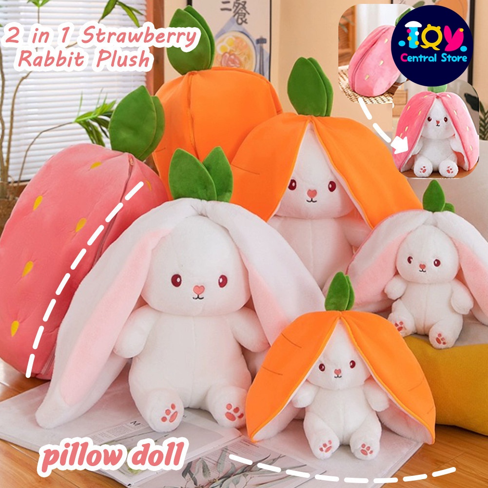 2 in 1 Strawberry Rabbit Plush Toy Cute Transformed into Fruit Rabbit ...