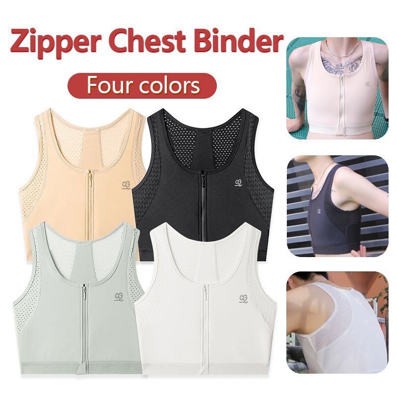 Front Zipper Super Flat Chest Binder Breathable Breast Binder Plus Size ...