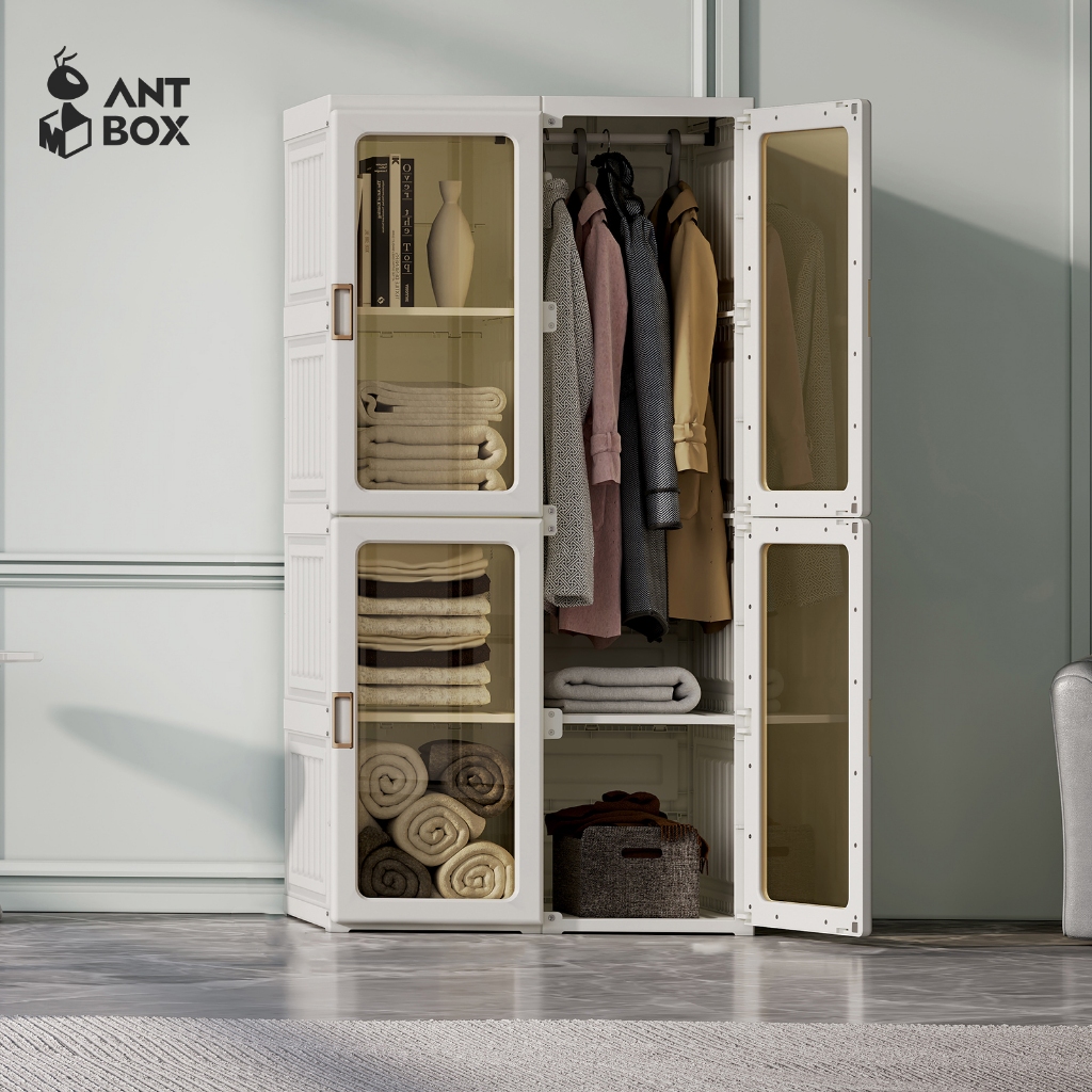 ANTBOX Wardrobe Transparent 8 Cubes 1Hanger 470L Portable Installation ...
