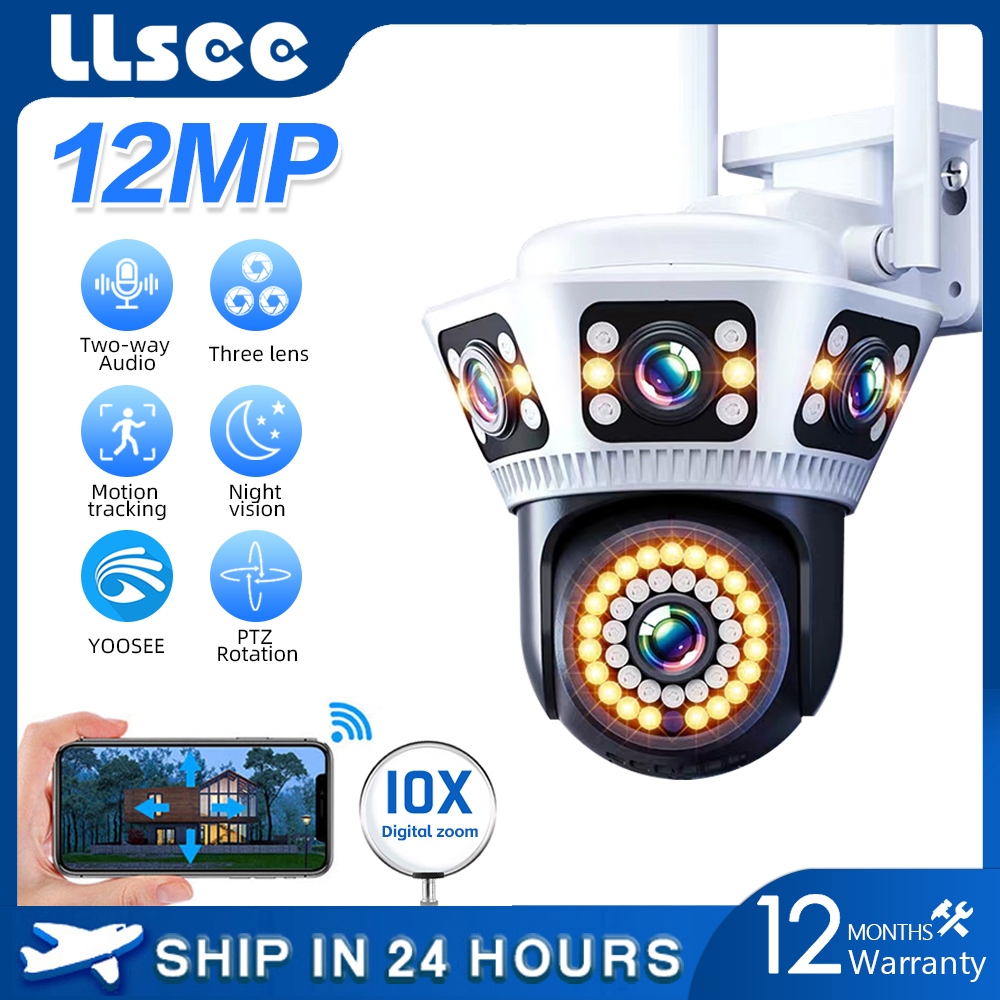 LLSEE YOOSEE 12MP 6K 3 Lens CCTV Wireless Camera Home Waterproof ...