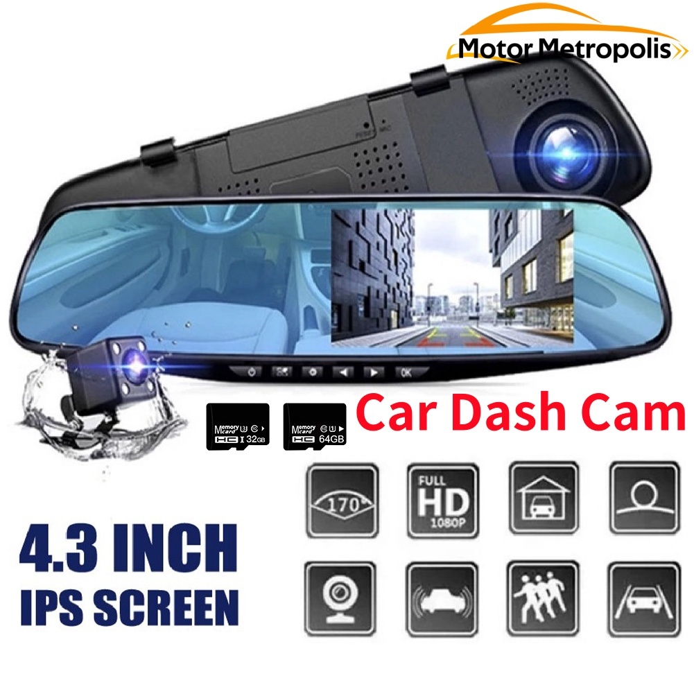 4.3 Inch Dual Lens Dash Camera Full HD 1080P For Vehicles Dashcam LED ...