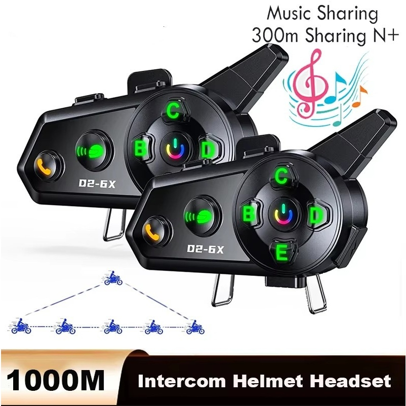 2024 New D2-6X Motorcycle Helmet Bluetooth Intercom Headset 1000M ...
