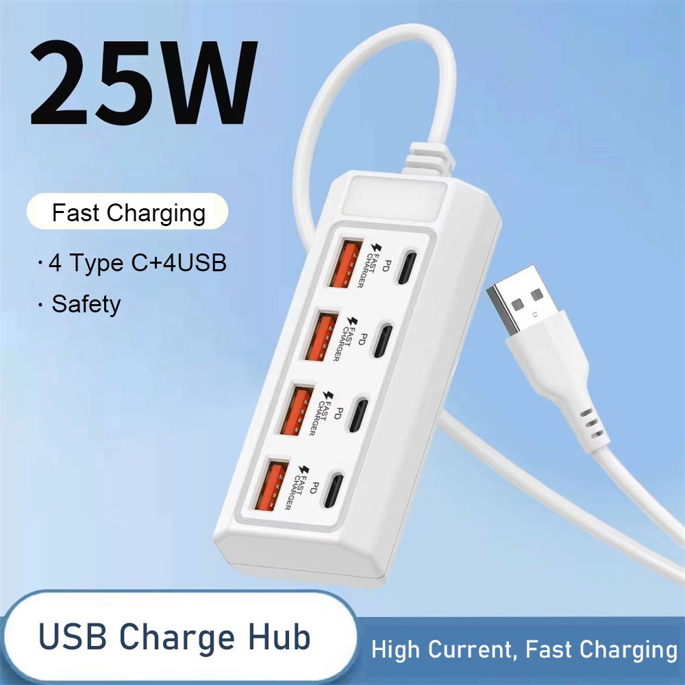 8 in 1 USB Charger Station 4USB 4PD Fast Charging 25W Wall Charge Hub ...