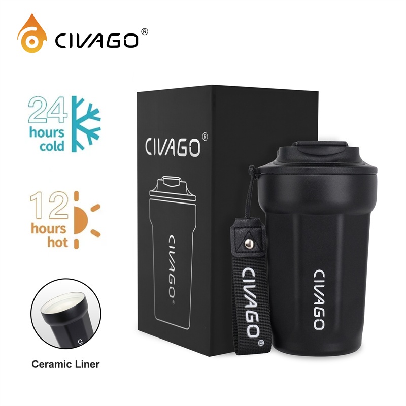 Civago（13oz）Black Ceramic liner Stainless Steel Coffee Mug With Lid ...