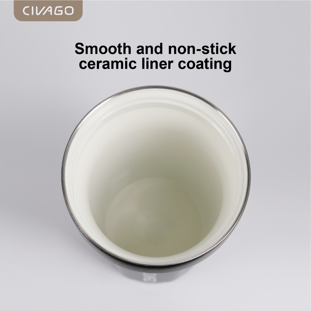Civago（13oz）Black Ceramic liner Stainless Steel Coffee Mug With Lid ...
