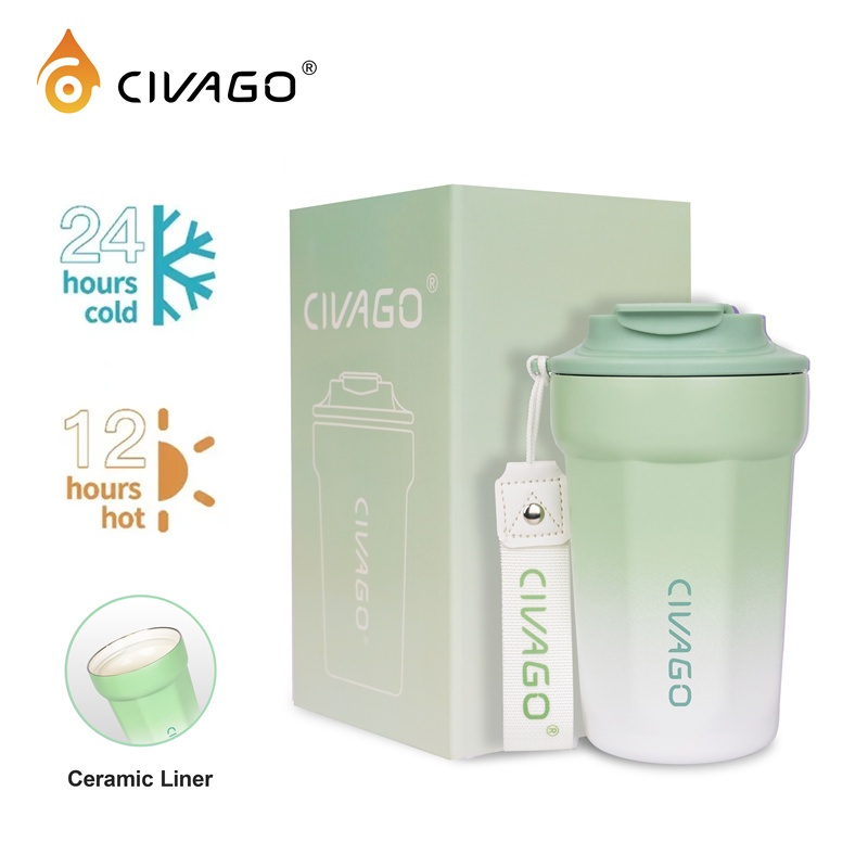 Civago（13oz）Green Ceramic liner Stainless Steel Coffee Mug With Lid ...