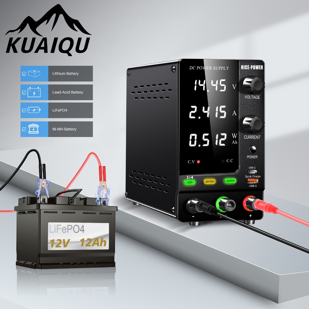 KUAIQU Adjustable DC power supply 30V10A USB TYPE-C Digital Lab Bench Power Source Stabilized ...