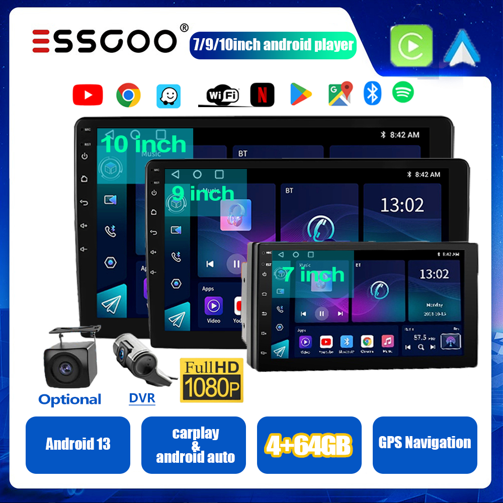 ESSGOO NEW 7"9"10" Inches 4+64GB Android car MP5 Player AHD camera 2 Din Screen carplay&android ...