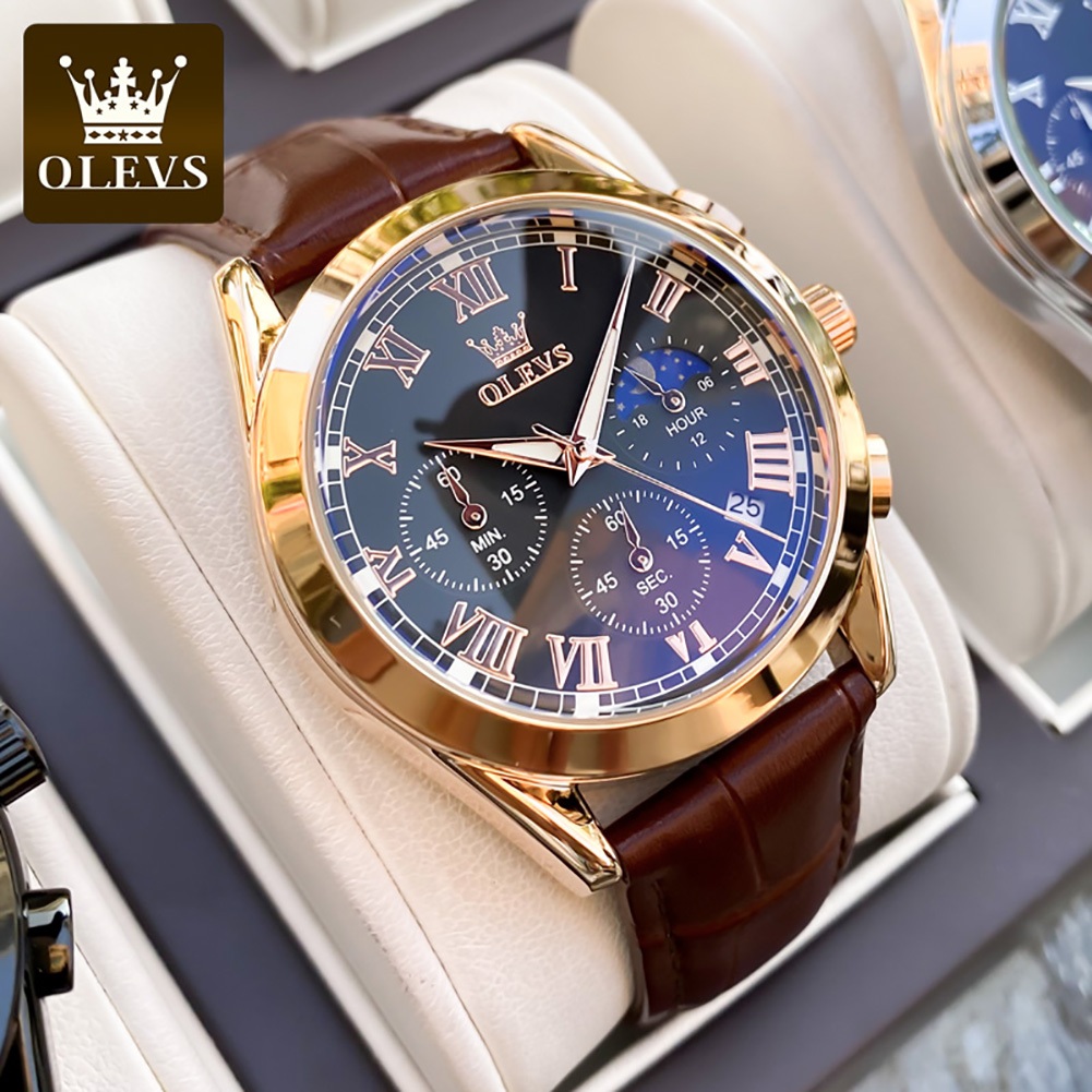 Olevs Watch For Men Original Brand Waterproof Leather Business Strap ...