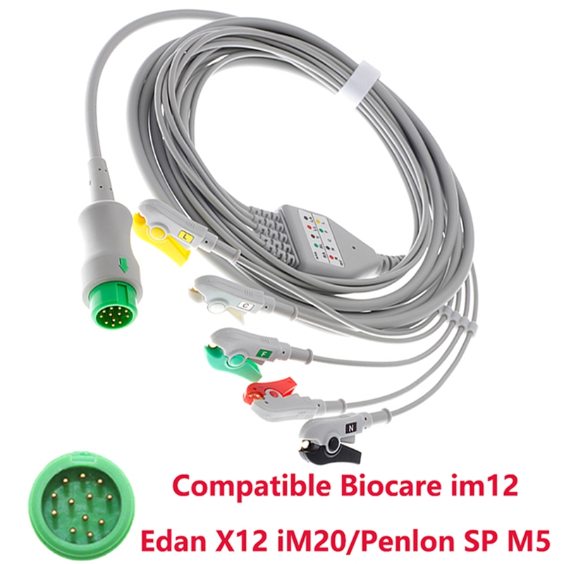 ECG EKG 3/5 Lead Cable Electrode Leadwire Snap/Clip/VET clip Compatible ...
