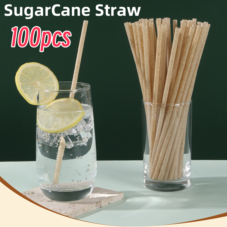 100pcs SugarCane Straw Individually Wrap 6mm thin straw coffee straw ...
