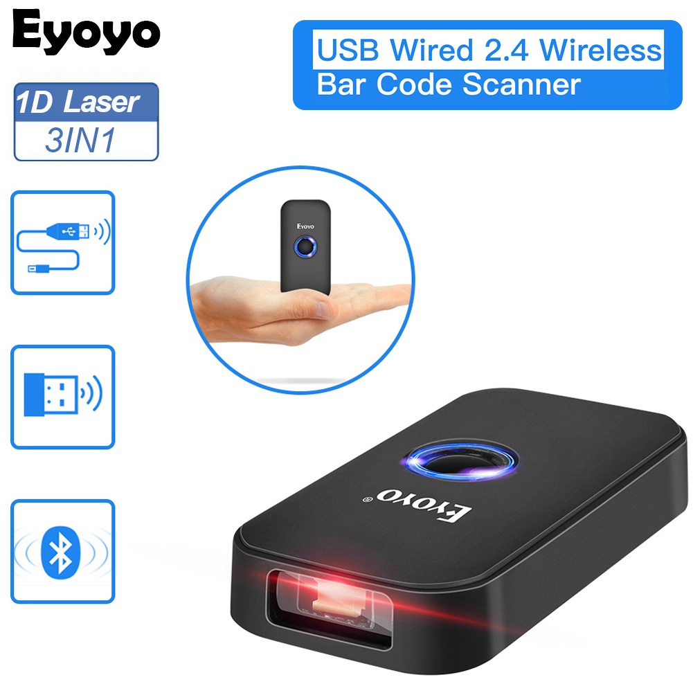 Eyoyo Mini 1D 2D Barcode Scanner, 3-in-1 Bluetooth & USB Wired & 2.4 ...