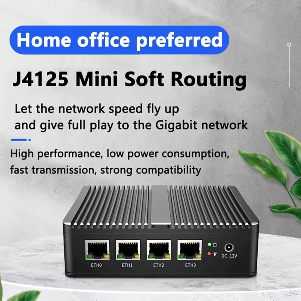 Fanless 2.5G Soft Router Intel Celeron J4125 N5000 Quad Core Mini PC 4 intel 2500M LAN with 2 ...