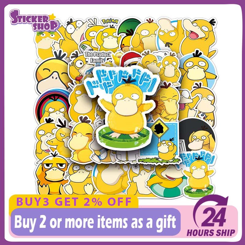 50PCS Psyduck Pokémon Sticker Cute Cartoon Graffiti Waterproof ...
