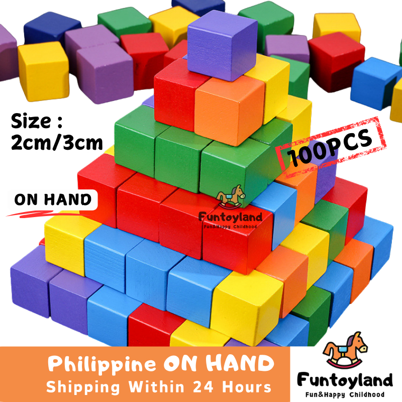 100PCS Building Cube Blocks Colorful Wooden Cube Big Size Square Blocks ...