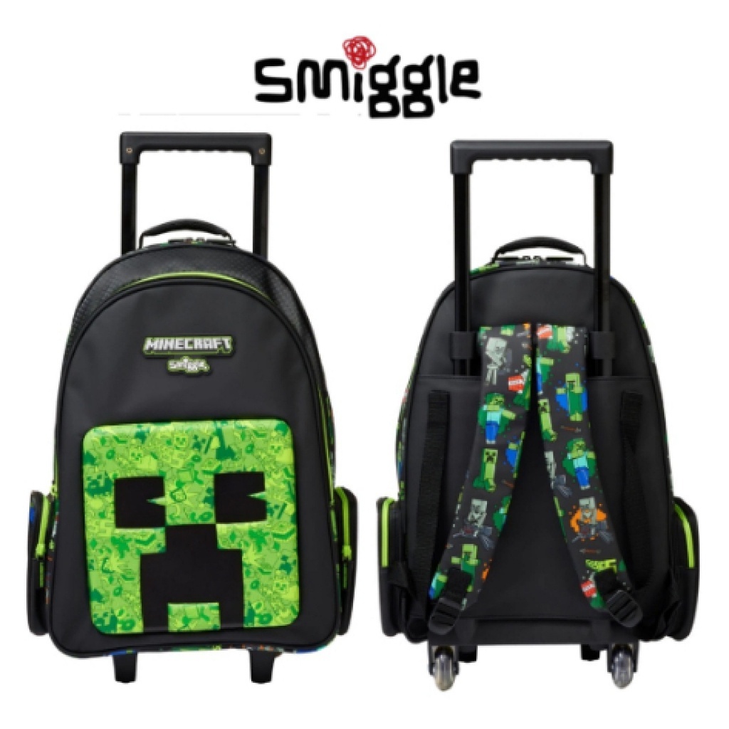 Smiggle Minecraft Student Classic Trolley Book Bag/Backpack with Wheels ...