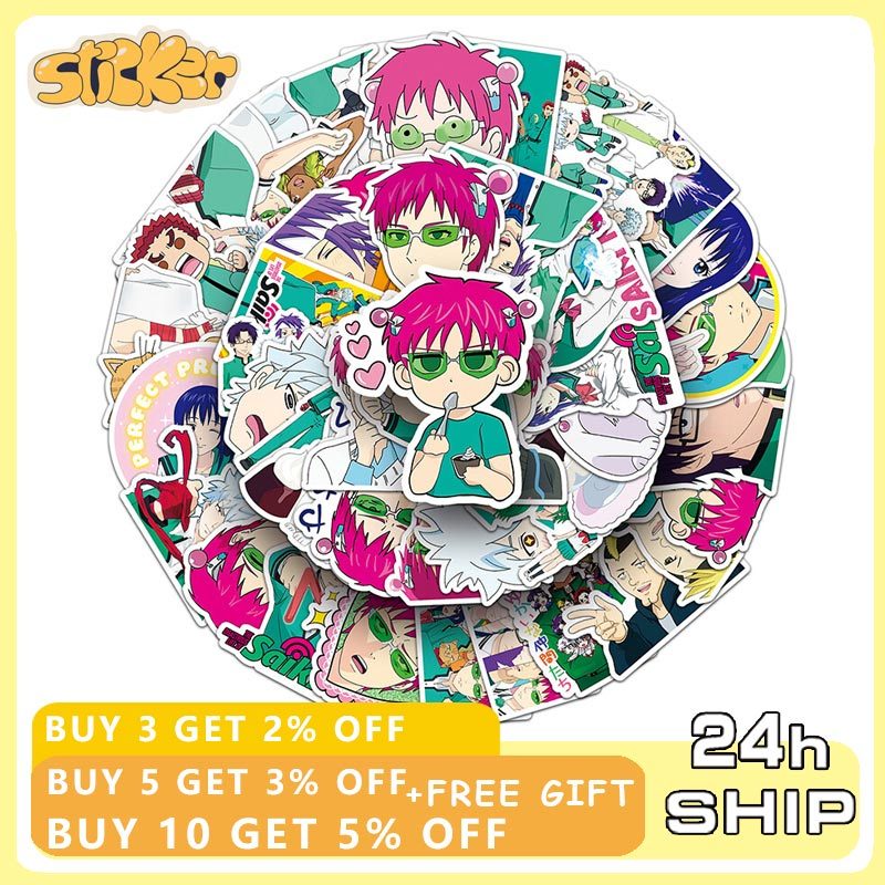 50Pcs Anime The Disastrous Life of Saiki K Stickers Decals Saiki Kusuo ...