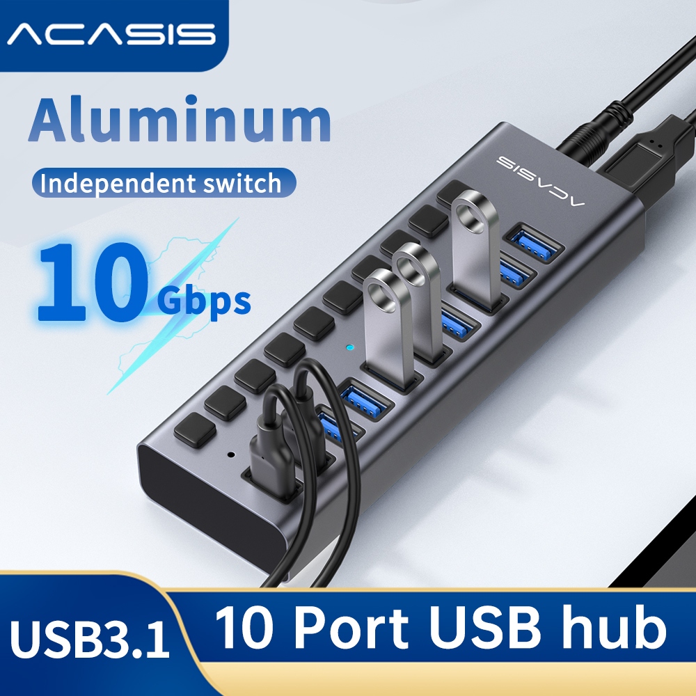 ACASIS 10 Ports Powered USB Hub USB3.1 Data Hub with Individual On/Off ...