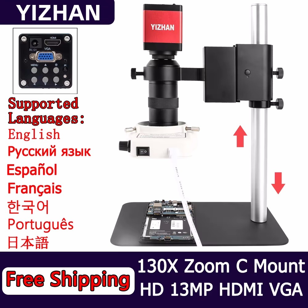 YIZHAN 1080P 13MP 130X FULL HD Industrial Microscope C-Mount Digital ...