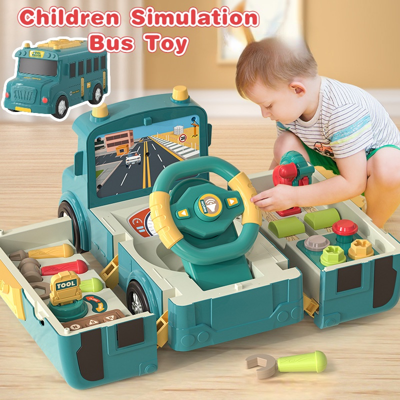 Children Simulation Bus Toy Multifunctional Deformation Steering Wheel ...