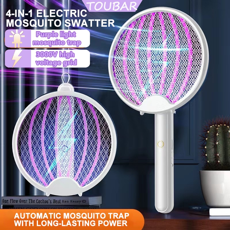 4-in-1 Electric Mosquito Killer 3000V High Voltage Mosquito Racket with ...