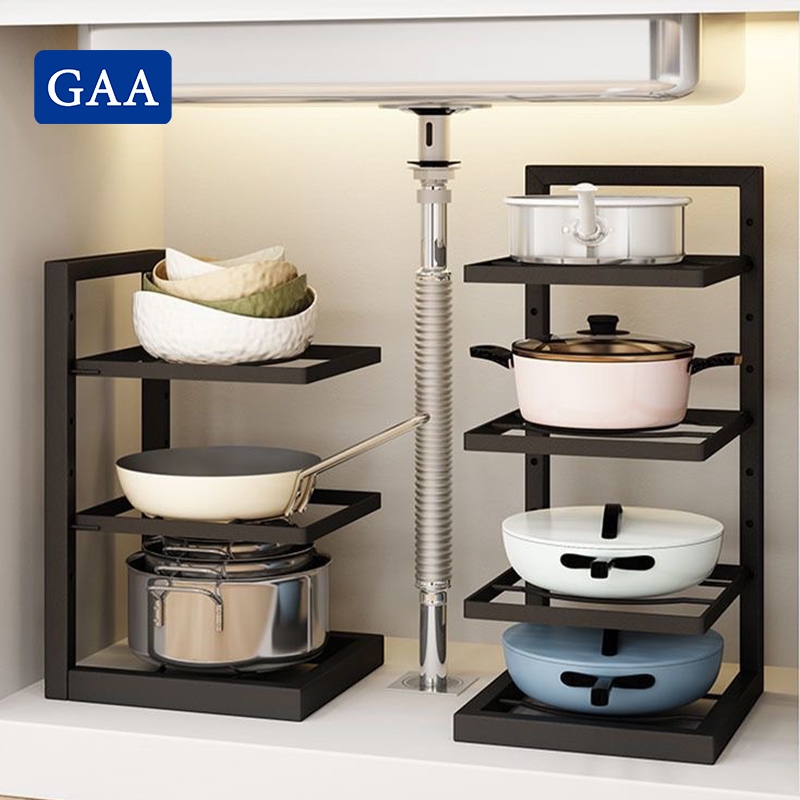 GAA Kitchen rack Kitchen Pan Organizer 2-5 layer Pot Rack Adjustable ...