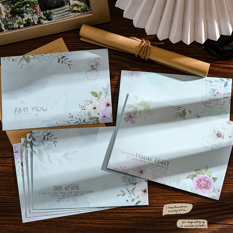 8pcs/set Vintage Floral Envelopes Romantic Paper Envelopes 10 sheets ...