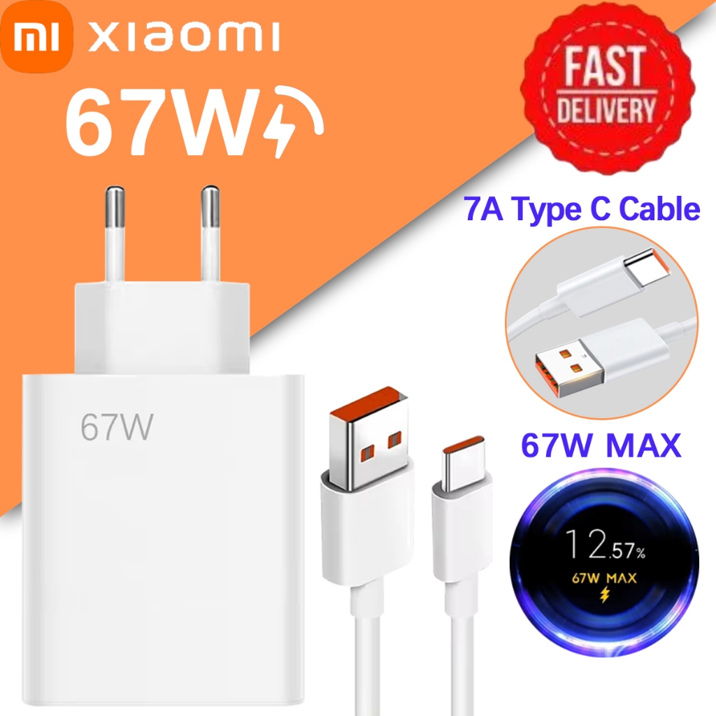 (Free gift) Original Xiaomi 67W Fast Charger and 6A USB Type C Charging Cable Set Wall Charger ...