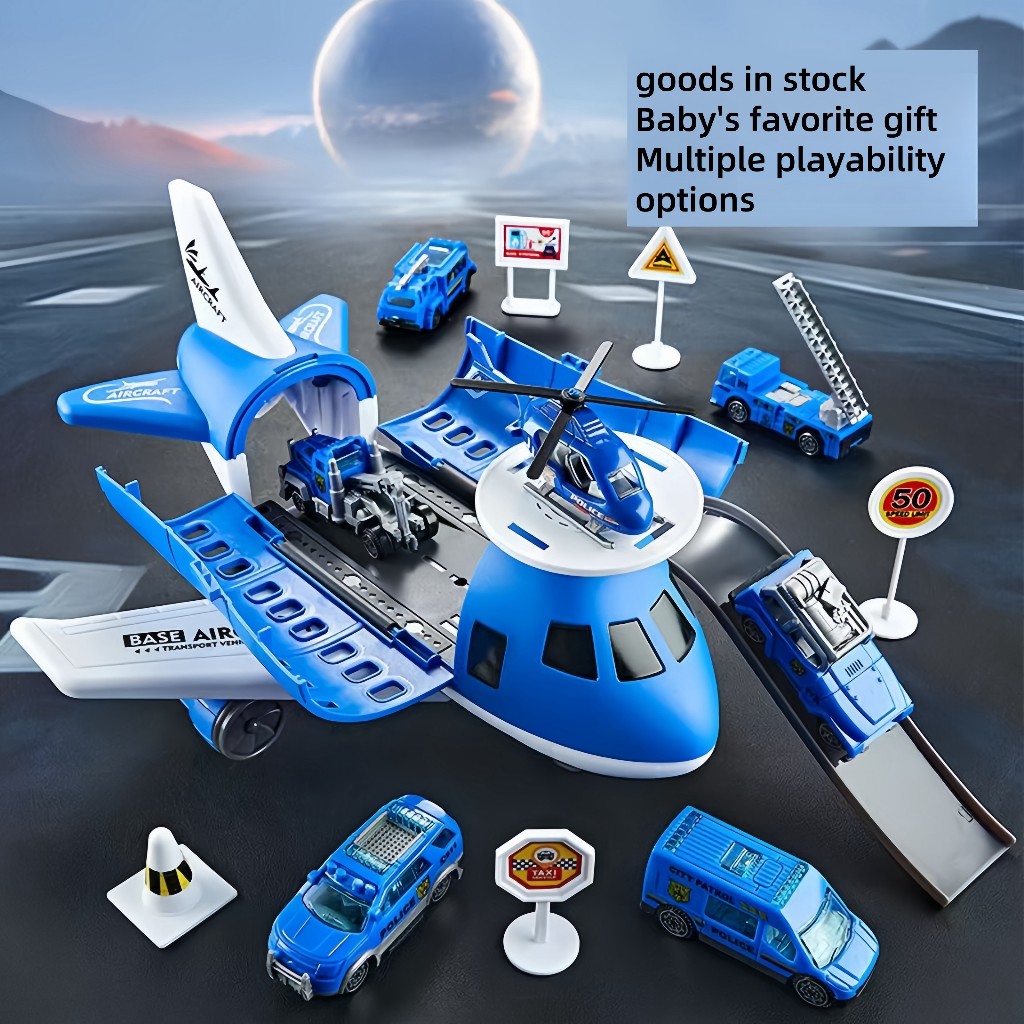 Large Storage Airplane Toy with 3 Cars 6 Road Signs 3 Years Toys For ...