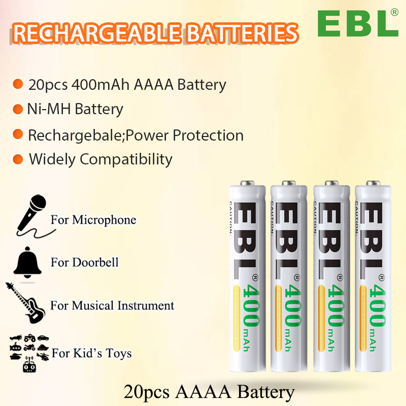 EBL 16pcs 20pcs 400mAh Ni-MH AAAA Rechargeable Battery For Flashlight ...