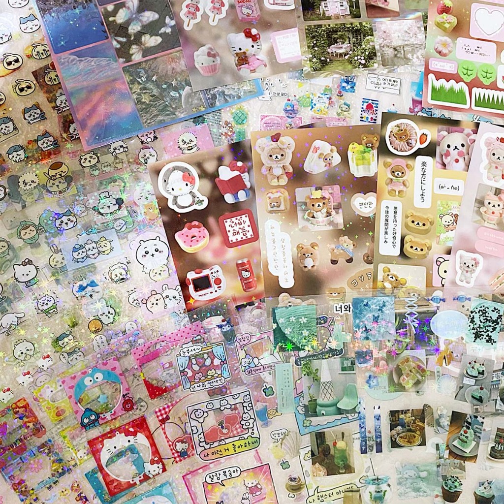 24pcs Handbook Sticker Cover Star Flash Film Cut Film Sticker Four-leaf ...