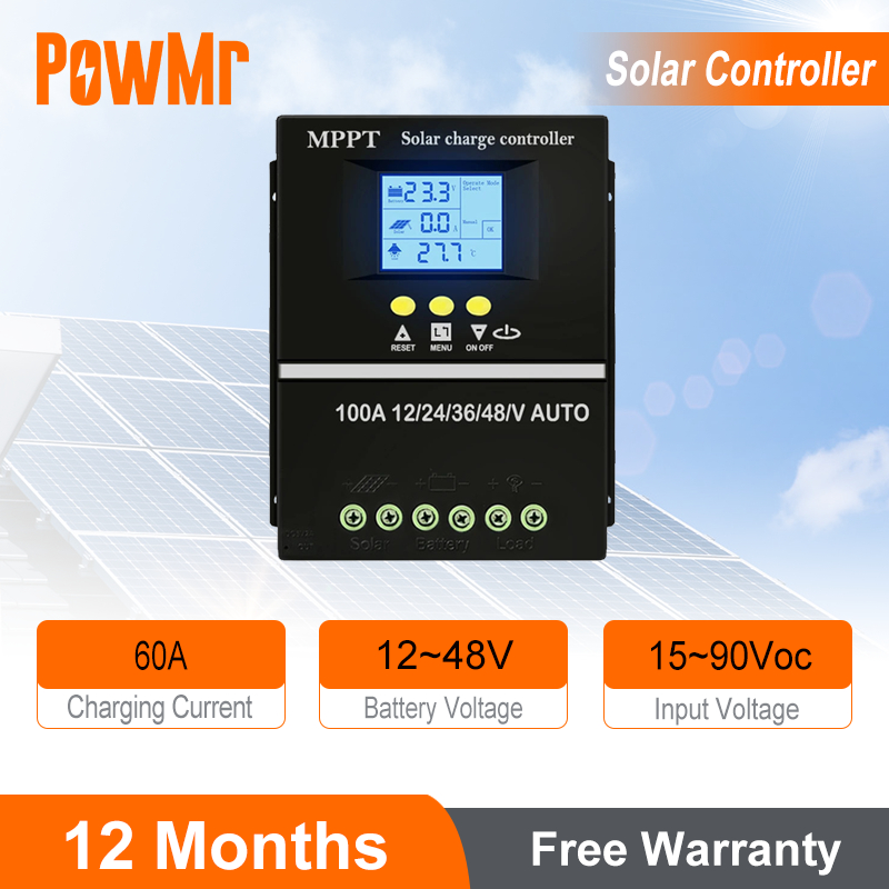 PowMr 60A MPPT Solar Charge Controller 12V 24V 36V 48V LCD Display ...