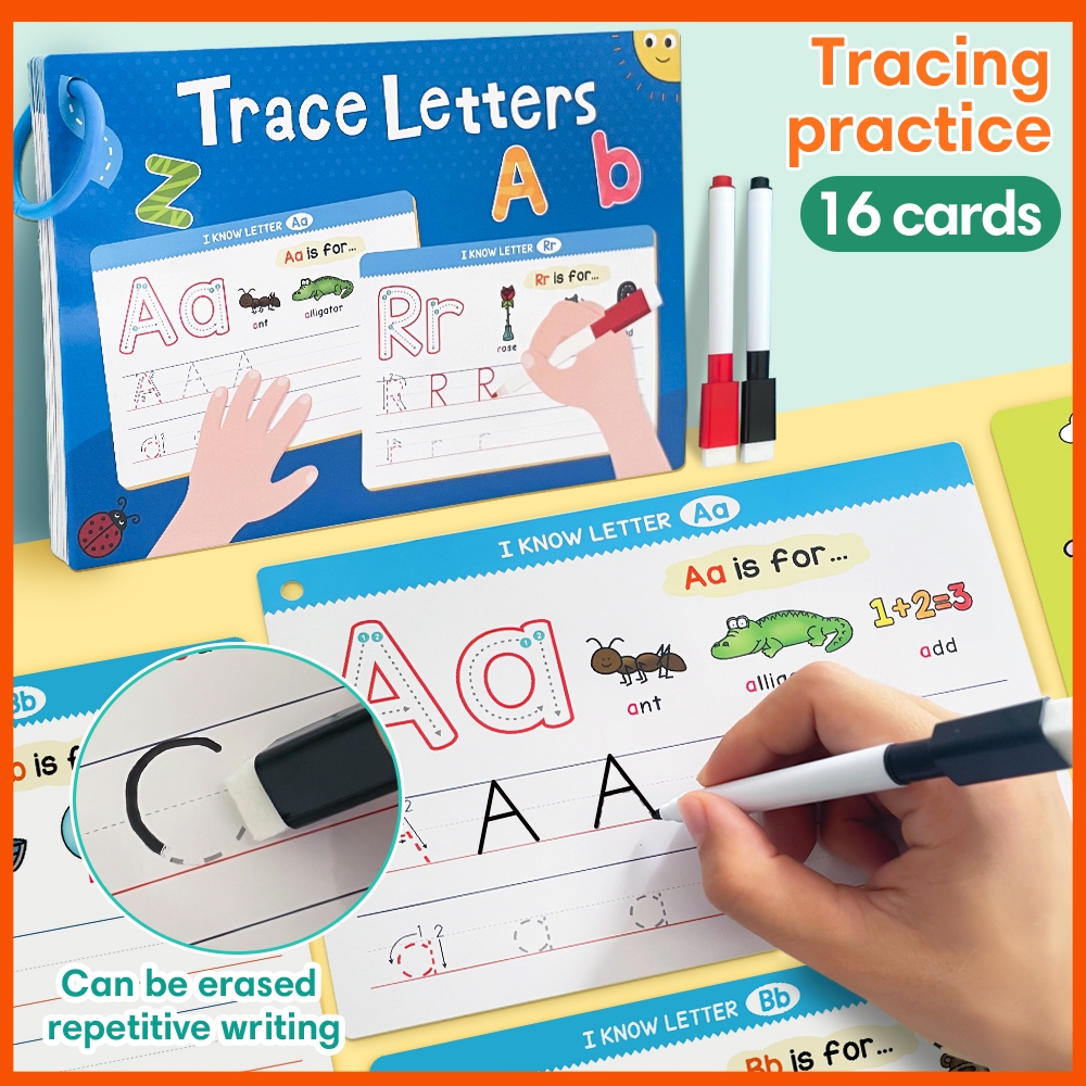 16 PCS 26 Letter Tracing Flashcards Dry Erase Preschool Alphabet ...