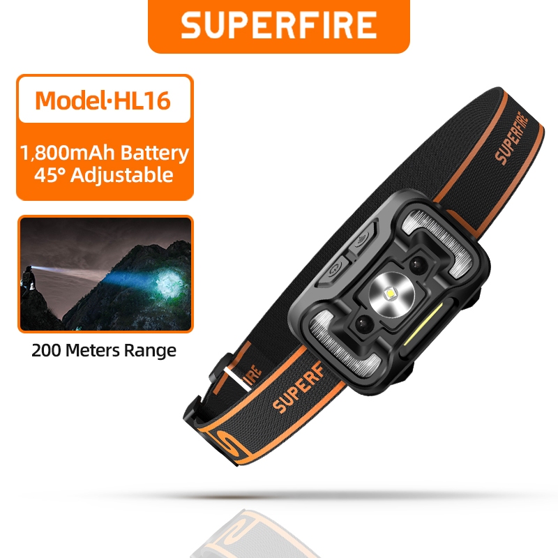 SUPERFIRE HL16 Rechargeable Waterproof Headlamp Super Bright 300 LED Lumens COB Headlight Lamp ...