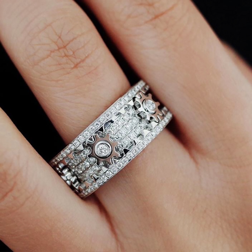 Fashion Rotatable Ring Men's Diamond-Embedded Couple Gear Ring for ...