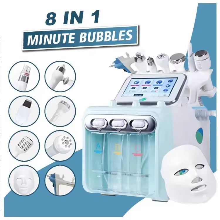 8 in 1 Led Spectrum Mask Cleaning Water Jet hydra care facial oxygen bubble facial machines skin ...